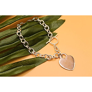 PORI JEWELERS .925 Sterling Silver Heart Charm Bracelet - For Women - Toggle Lock - 7.5"