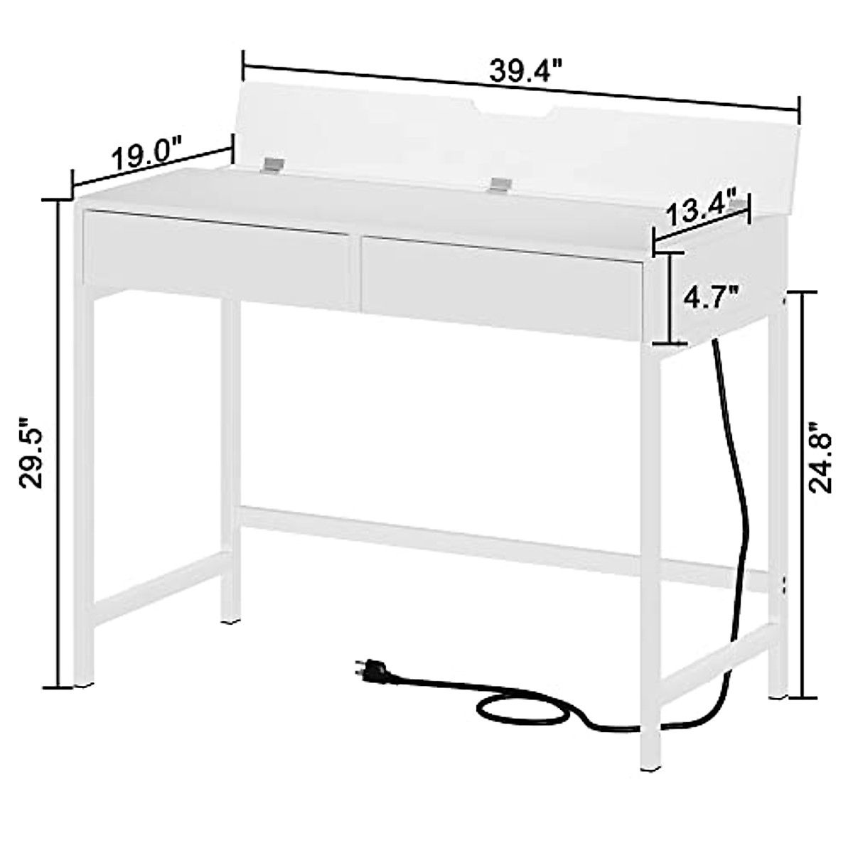 Treocho Computer Desk with USB Charging Ports and Power Outlets, Modern Simple 40 inch White Desk with 2 Drawers, Vanity Desk, Makeup Table for Home Office, Bedroom