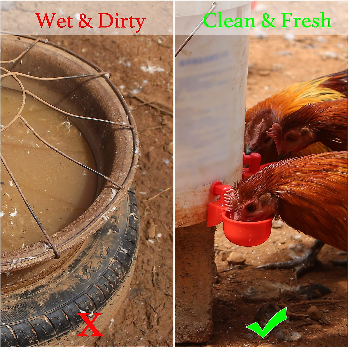 Chicken Water Cups, 6pcs Automatic Chicken Water Feeder, Poultry Waterer Kit Suitable for Chicks, Duck, Goose, Turkey and Bunny, 6-Pack