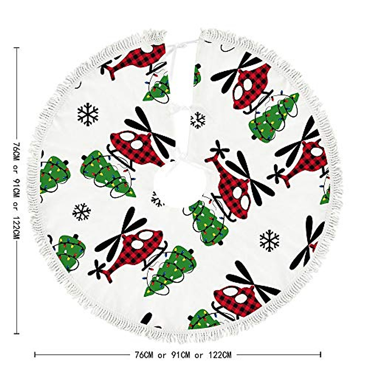 Dream Bay Christmas Tree Skirt,﻿Cartoon Christmas Helicopter Christmas Tree Mat for Xmas Party Decoration 36x36 Inches