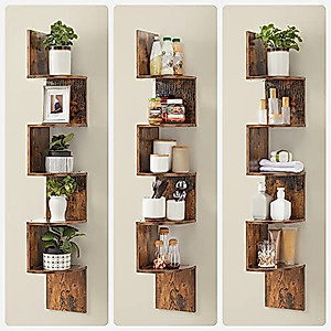VASAGLE Corner Shelf Wall Mount, 5-Tier Floating Corner Bookshelf, Plant Shelf for Bedroom, Living Room, Bathroom, Office, Rustic Brown ULBC72BX