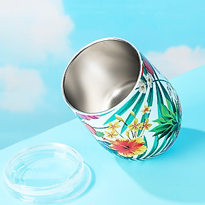 MINISO Tropical Insulated Wine Tumbler with Lid, Double Wall Stainless Steel Wine Cup Wine Glass 11.6oz Vacuum Insulated Travel Mug for Cold Hot Drinks,Coffee Tumbler Water Bottle for Home and Office