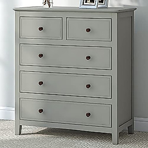 Harper & Bright Designs Modern 5 Drawers Dresser for Bedroom, Solid Wood Chest of Drawers with Nickel Hooded Pulls, Storage Cabinet with Tapered Wood Legs for Living Room Hallway Entryway,Gray