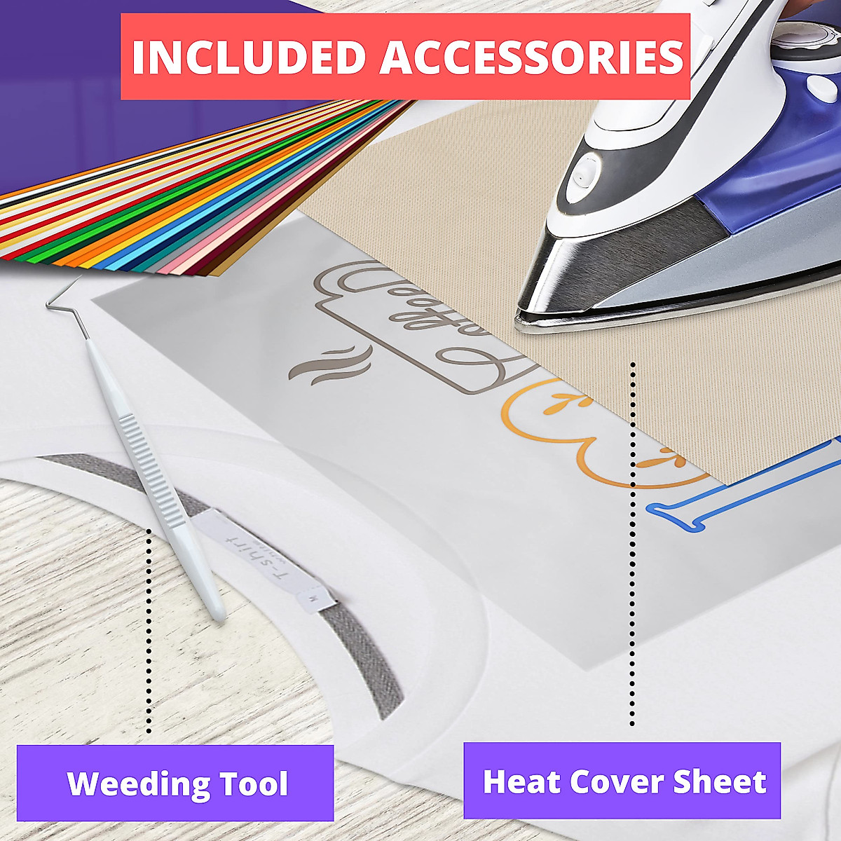 Kassa 30-Piece Heat Transfer Vinyl Sheets | 23 Colors in 12" x 10", Teflon Sheet & Weeding Tool Included | Compatible with All Cutting Machines | Ideal for Pressing on T-Shirts, Clothing & Textiles