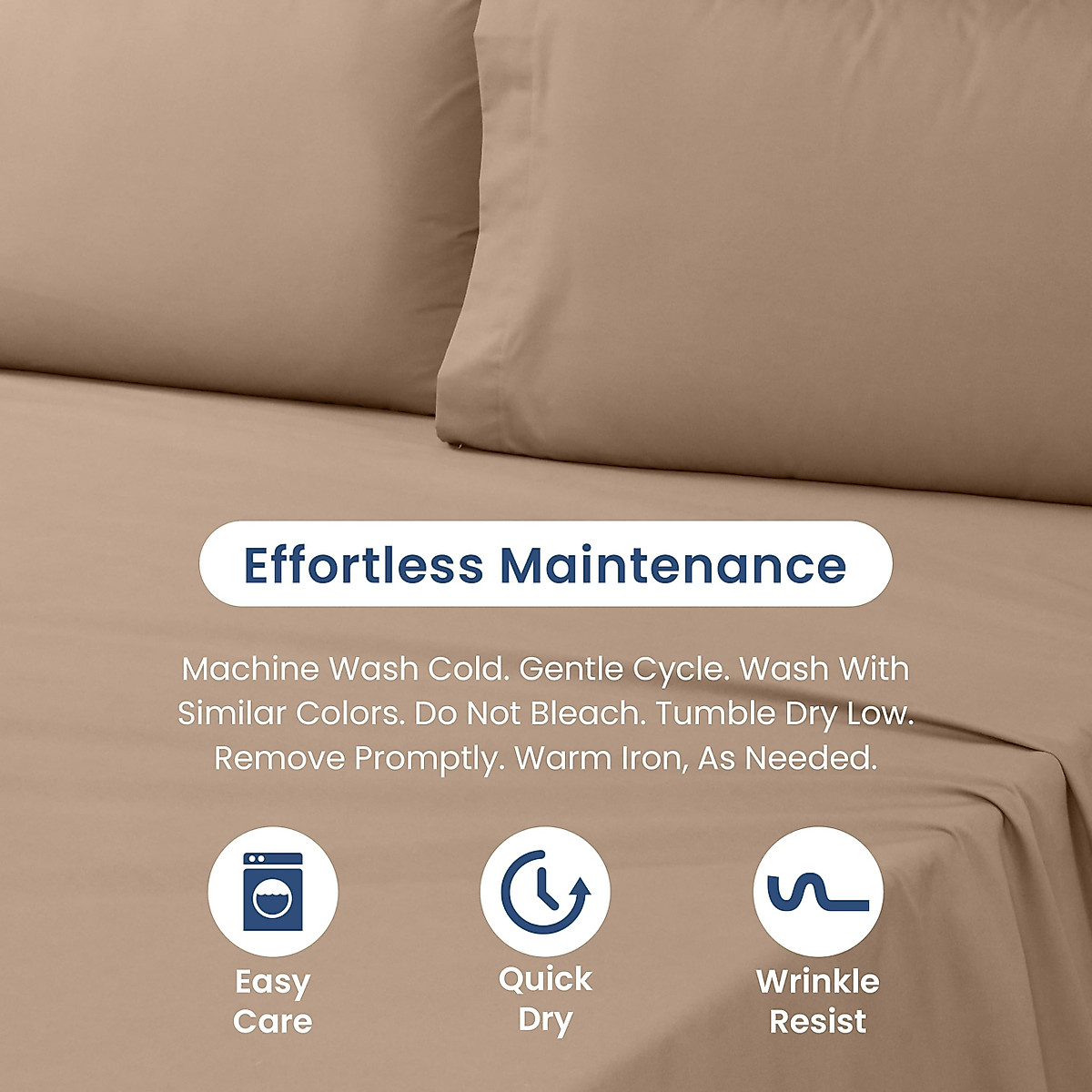 4 Piece Full Bed Sheets Set Full Bed Sheets – Light Weight, Soft Breathable Sheets Brushed Cotton Rich Blend Secure-Fit, Wrinkle Resistant, Durable, Easy Care Bed Sheets Comfy Sheets, Beige