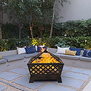 Douup 26" Extra Deep Fire Pit Backyard Patio Garden Stove Wood Burning Fireplace W/Long Fire Poker,Mesh Lid,Rain Cover