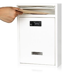 KYODOLED Locking Wall Mount Mailbox, Mail Boxes with Combination Lock for Outside, Security Drop Box with Code,12.4H x 8.54L x 3.35W Inches, White