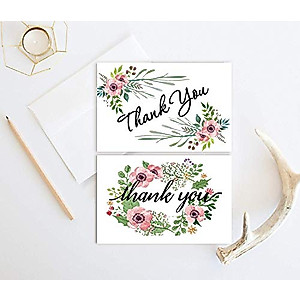 SUPHOUSE Thank You Cards with Envelopes Set, Thank You Cards Small Business,Baby Shower Thank You Cards, Wedding Thank You Cards Greenery Floral Style,100 Bulk Pack