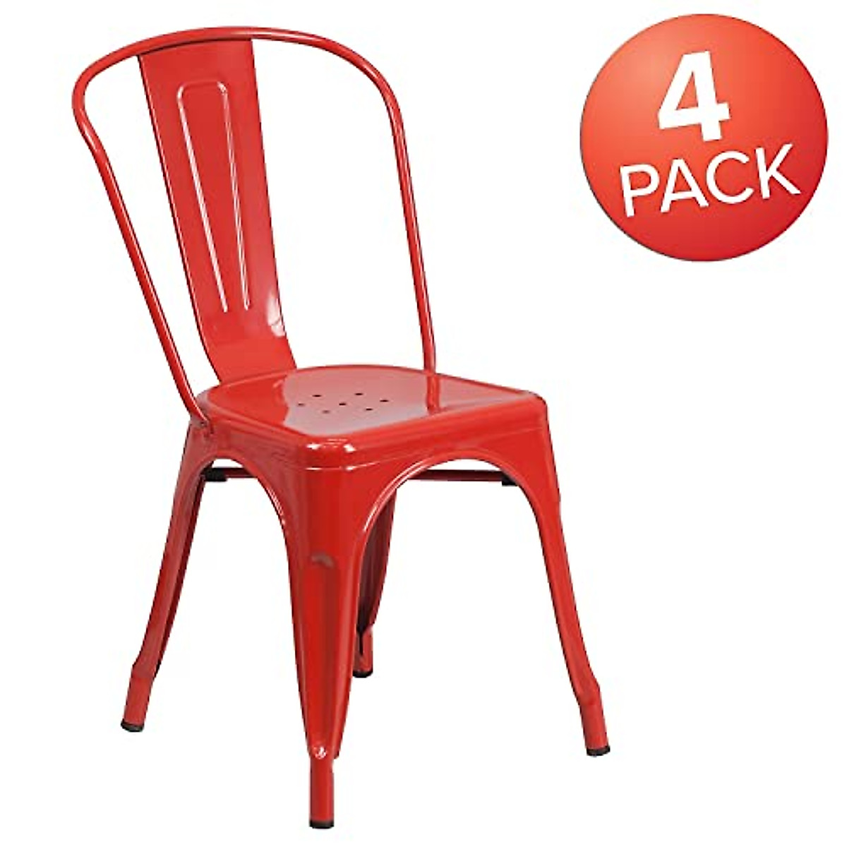 Flash Furniture Commercial Grade 4 Pack Red Metal Indoor-Outdoor Stackable Chair