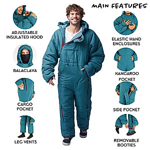 Selk'bag Original Wearable Sleeping Bag - Outdoor and Indoor Sleeping Bags for Camping, Hiking, Travel, and Backpacking - Sleeping Bag Suit - Temp Rating 35 to 44 Degrees F - Green Ice - Small