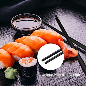 10 Pairs Chopsticks Reusable, Funnydin 9.4'' Heat-Resistant Fiberglass Chopsticks Reusable, Square Non-Slip Design Reusable ChopSticks, Odorless Chop Sticks Use for Eating & Cooking, Dishwasher Safe