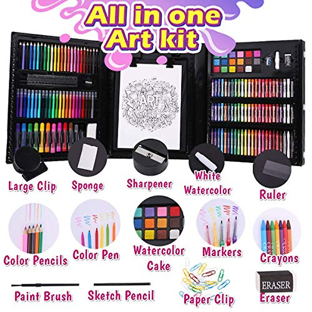 Dinonano Drawing Painting Art Set for Kids - 238 Pieces Paint Makers Coloring Set School Supplies Kit Sketch Pad Easel Oil Pastels Crayons Watercolor Pencils Markers Toddler Boys Girls Age 3 4 5 6-12