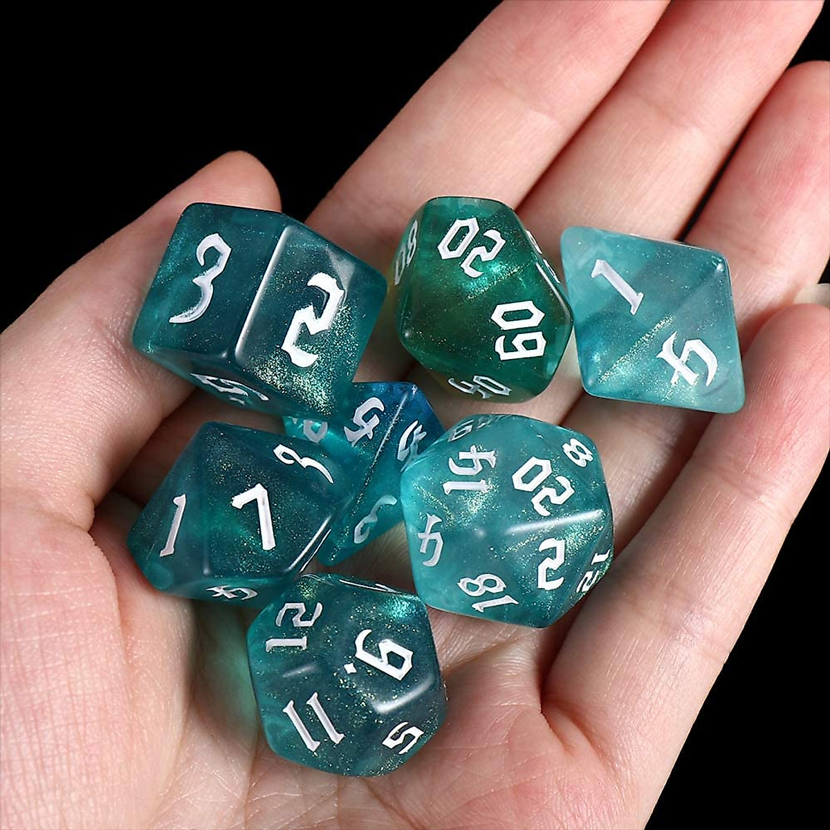 7-Die Iridescent Glitter Polyhedral Two-Tone Dice Set D4 D6 D8 D10 D% D12 D20 for DND Enthusiast RPG Adventurer(Zijin)