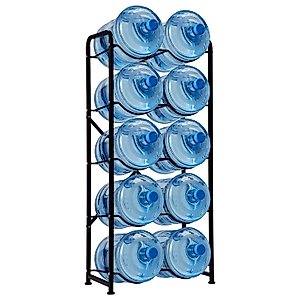 CZMY 5 Gallon Water Jug Holder, 5-Tier Reinforced Carbon Steel Water Bottle Storage Rack for 10 Bottles of Water Cooler Organizer for Office, Family, Garages, Restaurant, and Gym. Black