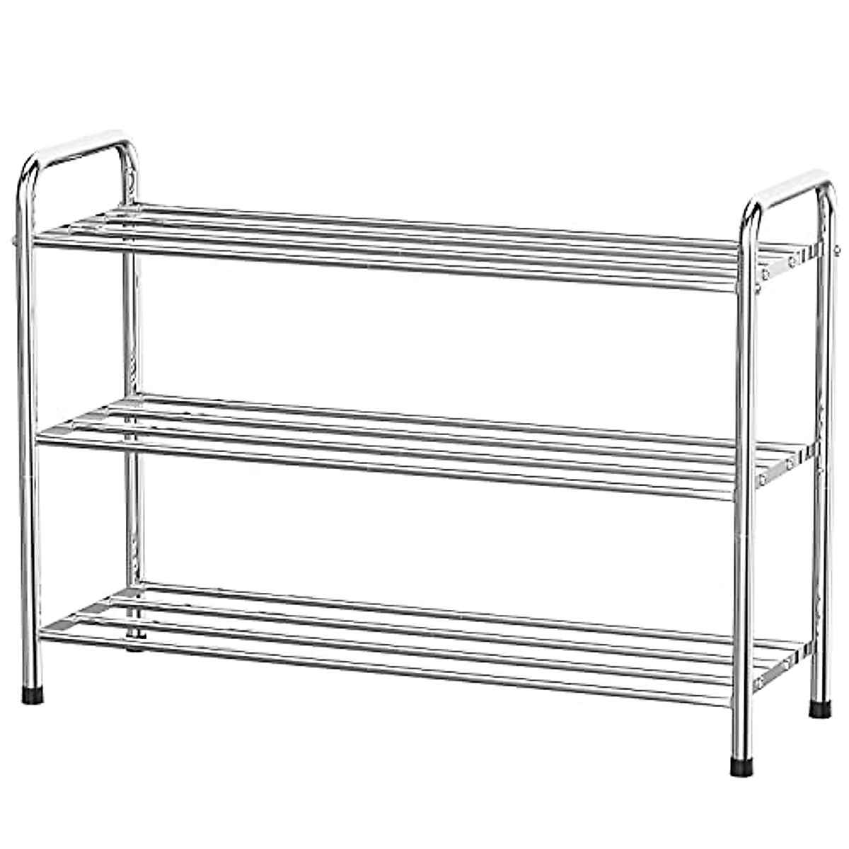 FANHAO 3-Tier Shoe Rack, 100% Stainless Steel Shoe Storage Organizer, Stackable 9-Pair Storage Shelf for Bedroom, Closet, Entryway, Dorm Room, 26.8" W x 10.24" D x21.7 H (Silver)