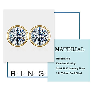 Bezel Setting Moissanite Solitaire Earrings for Women, 0.5ct D Color VVS1 Clarity Lab Created Diamond Earrings 14K Yellow Gold Vermeil Classic Solid S925 Sterling Silver Moissanite Earrings for Women