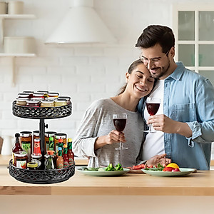 Lazy Susan Organizer Lazy Susan Turntable for Cabinet Table 2 Tier Lazy Susan Spice Rack Organizer 12 Inch Adjustable Height for Kitchen Dining Table Bathroom Vanity with Non-Slip Pad Black Metal