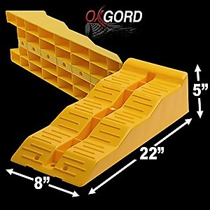 OxGord RV Leveling Ramps - Camper or Trailer Leveler/Wheel Chocks for Stabilizing Uneven Ground and Parking - Set of 2 Blocks, Yellow
