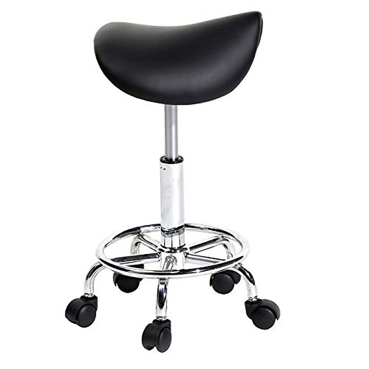 Saddle Stool Swivel Rolling Chair, Ergonomic Saddle Stool with Wheels, Height Adjustable, for Kitchen, Salon, Spa, Tattoo, Clinic (Black)