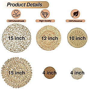 Boho Wall Basket Decor set of 8 (Size: 4.3"-15"), Handmade Boho Wall Baskets Decor, Woven Seagrass Wicker Rattan Flat African Baskets Wall Hanging Decor