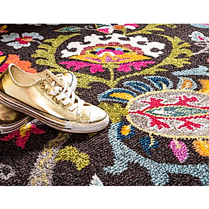 Unique Loom Estrella Collection Contemporary, Bohemian, Floral, Abstract, Paisley Area Rug, 7' 1" x 10' 0", Brown/Beige