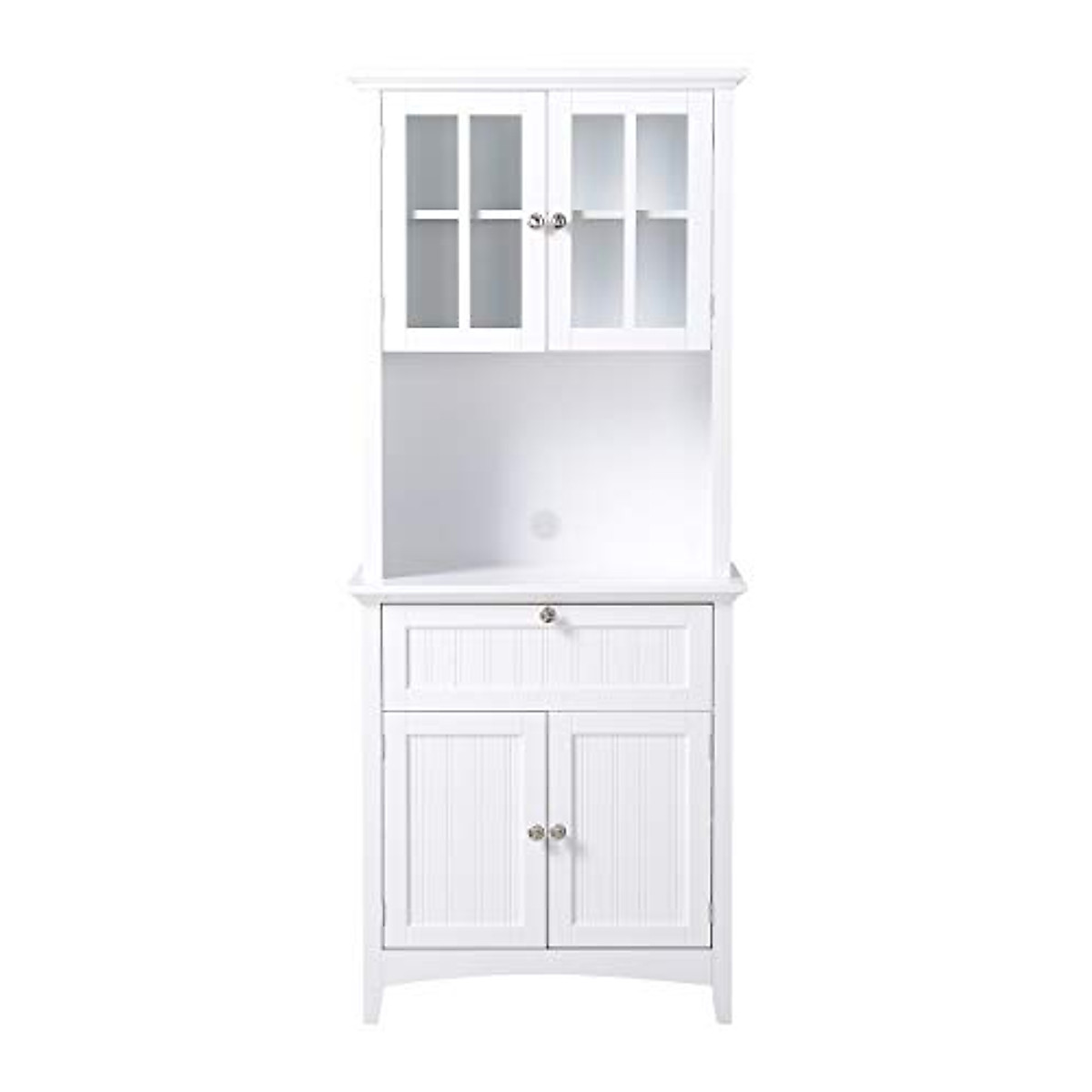 American Furniture Classics OS Home and Office Buffet and Hutch with Framed Glass Doors and Drawer, Large, White