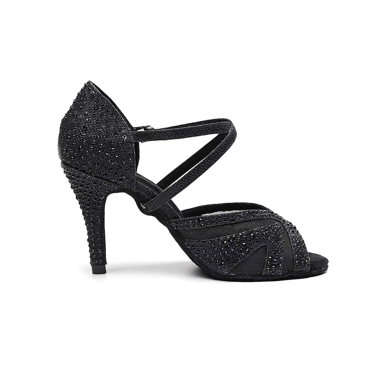 Pierides Women's Suede Sole Rhinestone Ballroom Dance Shoes Latin Salsa Performance Dance Shoes 4" Heel,10.5 US