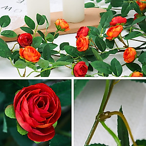 RIDDSEE Artificial Hanging Flowers Rose with Basket - Fake Silk Floral Hanging Ivy Greenery Faux Flower Long Vines for Wall Home Room Garden Wedding Indoor Outdoor Decoration (Orange)