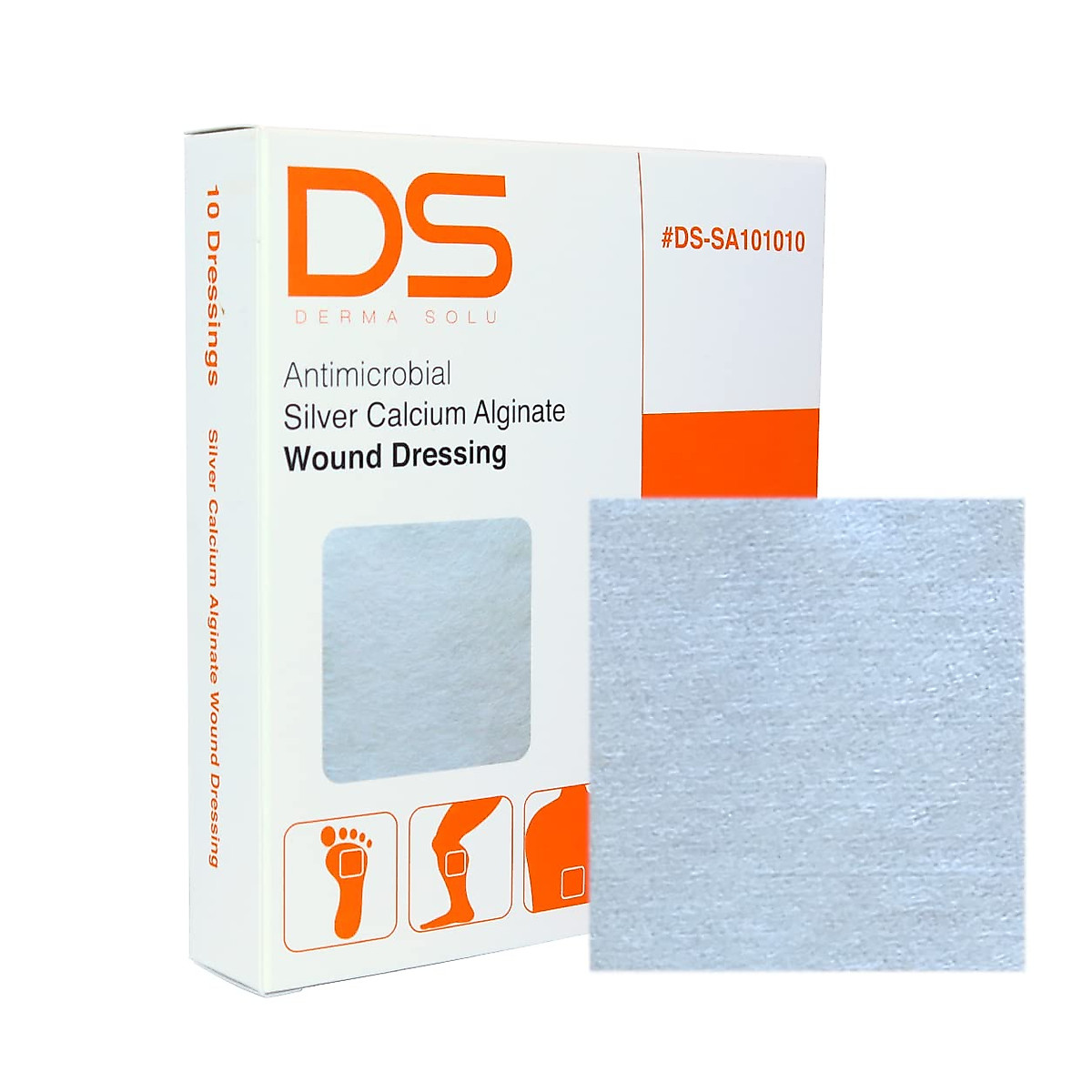 DERMA SOLU 4” x 4” Silver Calcium Alginate Wound Dressing Alginate w/Silver Sterile (4" x 4" (10 Dressings))
