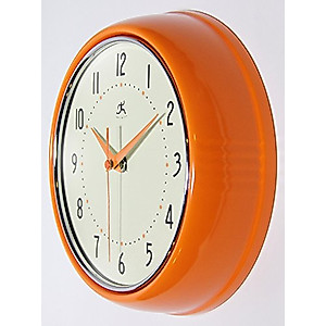 Infinity Instruments LTD. Retro 9 inch Silent Sweep Non-Ticking Mid Century Modern Kitchen Diner Wall Clock Quartz Movement Retro Wall Clock Decorative (Orange)