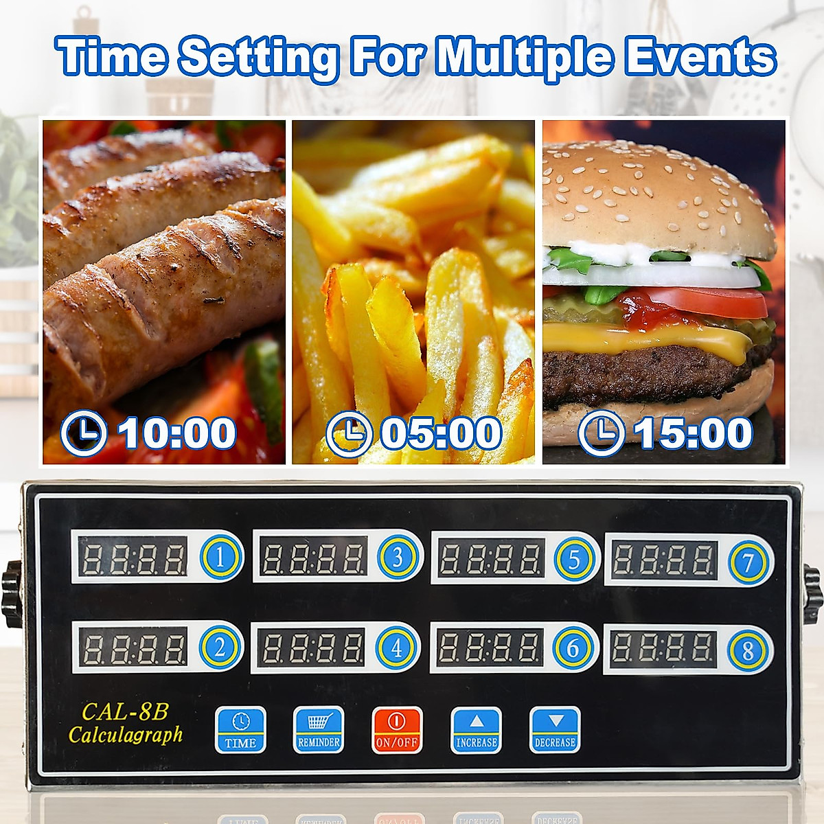 EVEDMOT Commercial 8 Channels Digital Kitchen Timer, Stainless Steel Calculagraph Timer with Loud Alarm for Restaurant, Clock Reminder on Multiple Events