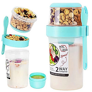 26 oz Breakfast On the Go Cups,Take and Go Yogurt Cup with Topping Cereal Cup with Fork,Leak-proof Overnight Oats or Oatmeal Container Jar,Portable Reusable Yogurt Snack Parfait Containers(Green)