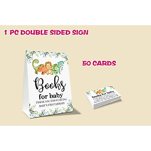 Yuansail Book Request For Baby Shower, Dinosaur Theme safari jungle animal baby cards books for, Party Favors For Baby Showers Game Cards, 1 Sign & 50 Cards Per Pack – (bb016-book)