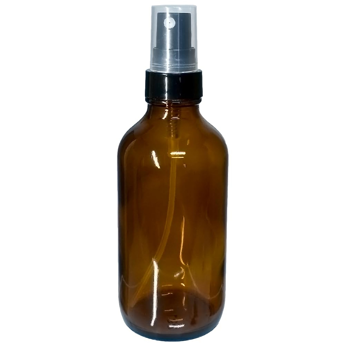 GlassBottleOutlet (Pack of 24) 4 oz. Amber Boston Round with Black Fine-Mist Sprayer
