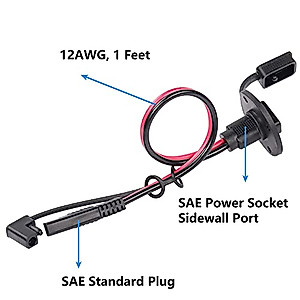 CERRXIAN 30cm 12AWG SAE to SAE Socket Sidewall Port Panel Mount Solar Cable, SAE Quick Connect Harness Cable(4-Pack)