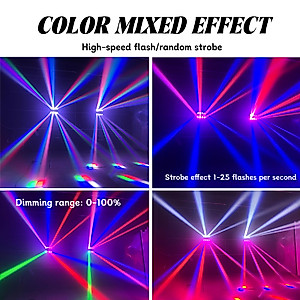 8x15W Spider Moving Head Light LED RGBW 4in1 Portable Stage Light, Strobe Party Beam DJ Lighting DMX 512 & Sound Activated for KTV Disco Party Event