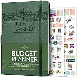 Skyline Budget Planner – Undated Monthly Budgeting Book & Money Expense Tracker – Financial Notebook to Track Personal & Household Finances – Simple Budget Journal – A5 Size, Hardcover (Dark Green)