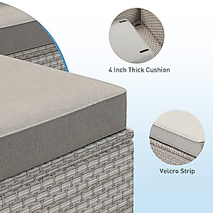 SUNBURY 5-Pieces Outdoor Furniture Set, All-Weather Wicker Patio Conversation Sets Sectional Sofa w 3 Pillows, Cushions, Coffee Table, Ottoman, Patio Furniture Set for Backyard Garden Pool (Grey)