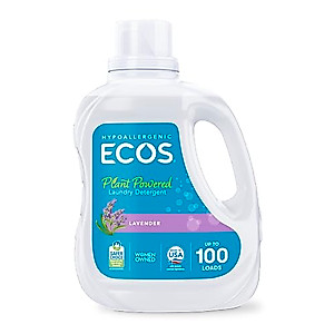 ECOS Laundry Detergent Liquid, 100 Loads - Dermatologist Tested Laundry Soap - Hypoallergenic, EPA Safer Choice Certified, Plant-Powered - Lavender, 100 Fl Oz