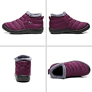 Lazzy Womens Winter Snow Boots, Faux Fur Velcro Ankle Short Booties, Anti-Slip Velour Cuff Sock Knit Boots for Indoor Outdoor Purple Size 7.5