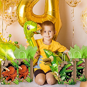 Fuutreo 24 Pieces Dinosaur Party Favor Bags with Handle and Tissue Paper for Dinosaur Birthday Party Supplies, Goodie Bags for Birthday, Baby Shower, Christmas, Halloween, Graduations, Party Supplies