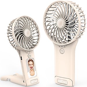 Yucime Handheld Portable Fan Desk Fan, Powerful Personal Fan 4 Adjustable Speed USB Recharging Battery Operated Mini Fan with Makeup Mirror for Stylish Girl Kids Women Men 1 Count (Pack of 1)