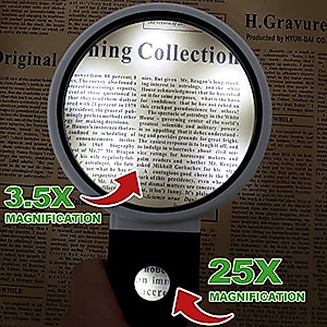 Magnifying Glass with Light, DEYUE 3.5X 25X High Magnification with LED Illuminated, Handheld or Stand Magnifying Glass for Reading, Inspection