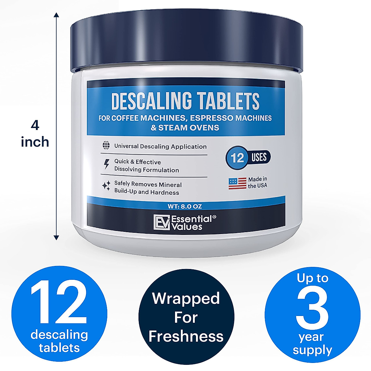 Essential Values Coffee Cleaner Descaling Tablets - 12 Count Descaler Coffee Machine - For Jura, Miele, Bosch, Tassimo Espresso Machines and Miele Steam Ovens