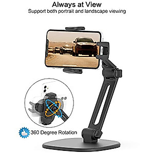 Phone Stand for Desk [No Dropping Stable Triple-Clamp Holder] Adjustable Height 360 Degree Rotation Heavy Base Thick Case Friendly, APPS2Car Multifunctional Cell Phones Stand for iPhone Android Phones