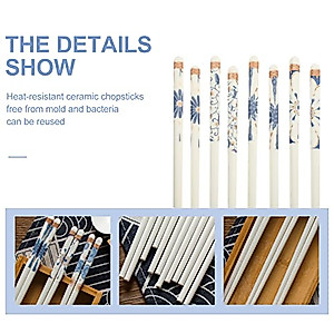 Luxshiny Metal Chopsticks Ceramic Chopsticks 4Pairs Square Japanese Style Non- Slip Cooking Serving Chopsticks Reusable Sushi Chopsticks Kitchen Supplies for Restaurant Home Use Japanese Decor