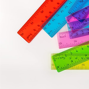 20 Pack Color Rulers, Plastic Rulers, Straight Ruler-Ruler with Inches, Centimeters and Millimeter Flexible Clear Plastic Kids Rulers Ruler for School,Home, Office,Assorted Colors (6 Inch+12 Inch)