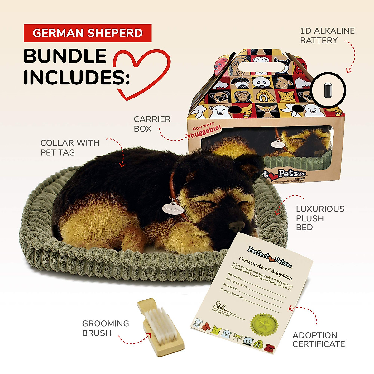 Perfect Petzzz - Original Petzzz German Shepherd, Realistic, Lifelike Stuffed Interactive Pet Toy, Companion Pet with 100% Handcrafted Synthetic Fur