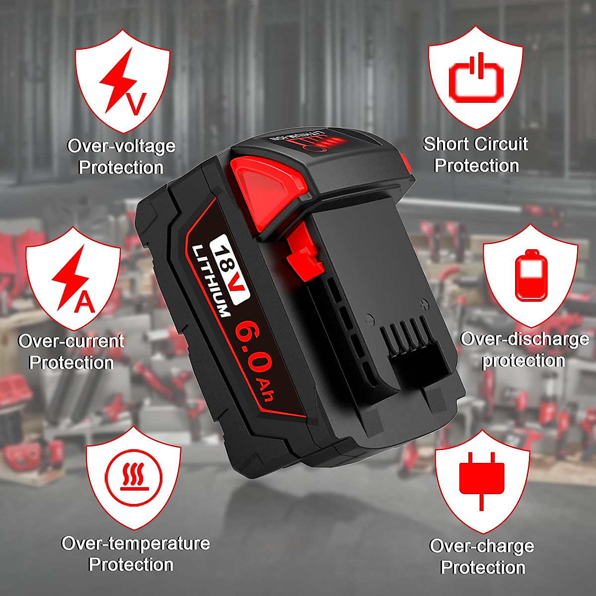 KIGWOF 4 Packs 18V 6.0Ah Battery Replacement for Milwaukee M18 Battery Compatible with M18 Milwaukee XC Lithium-Ion Battery 48-11-1850 48-11-1852 48-11-1840 48-11-1860 Cordless Tools