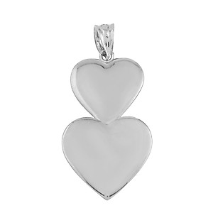 Solid 10k White Gold Double Stacked Heart Love Pendant